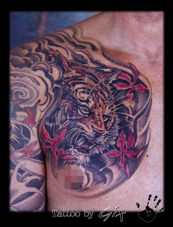 Japanese Tiger Chest Tattoo