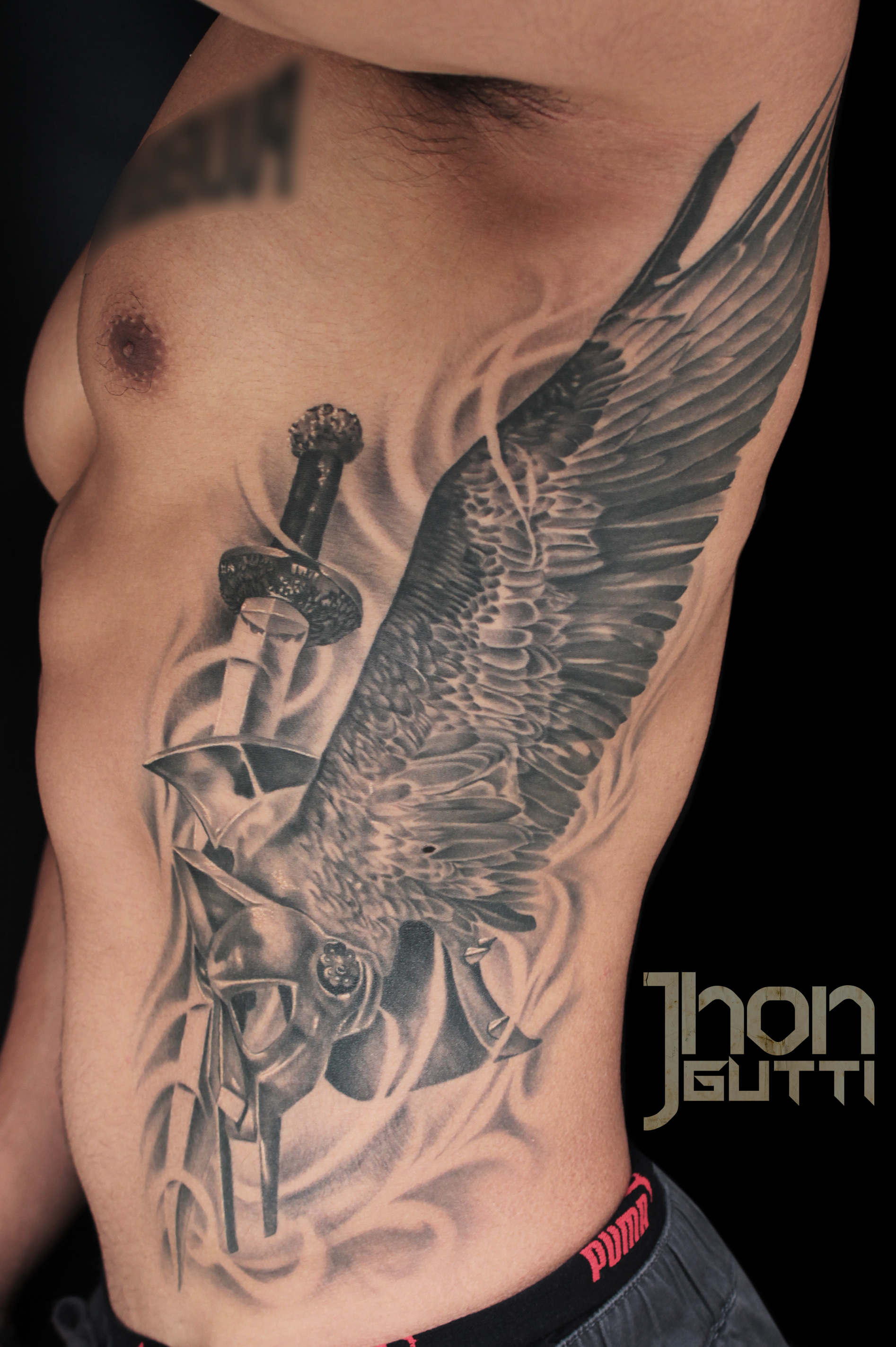 Spartan Warrior Tattoo Ribs