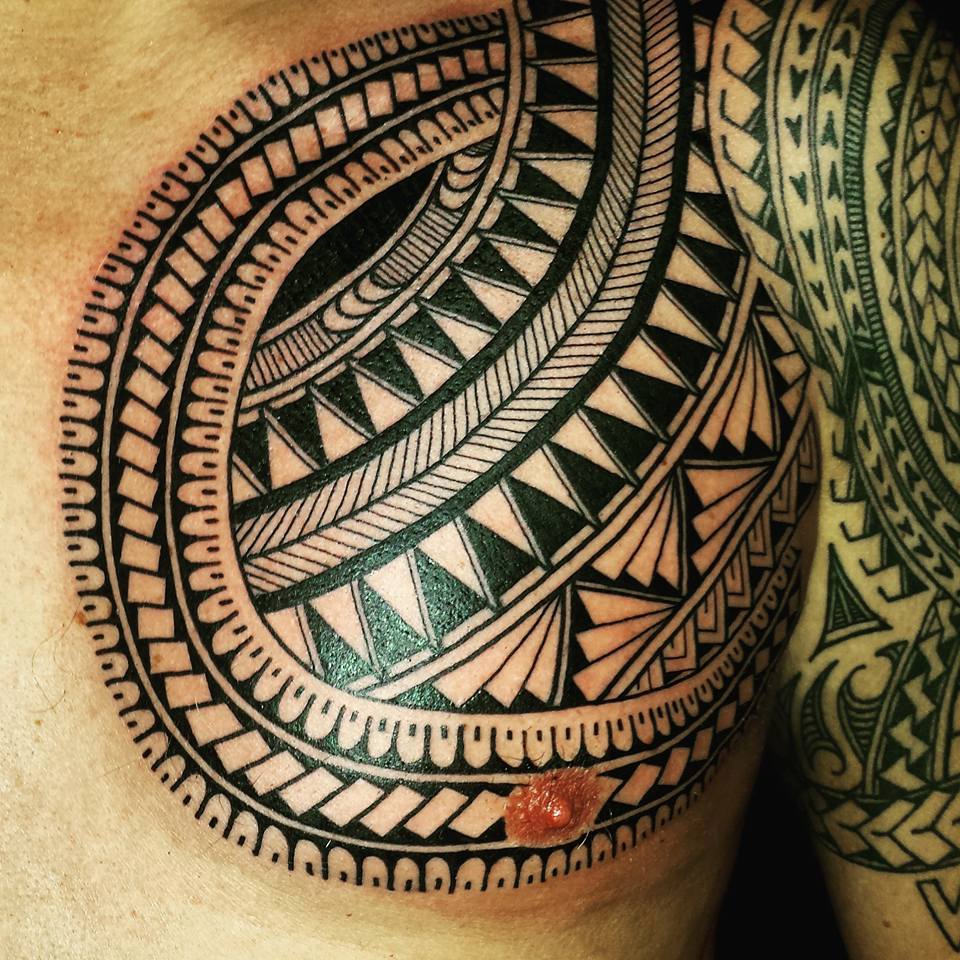 Polynesian Chest Tattoo Stencil