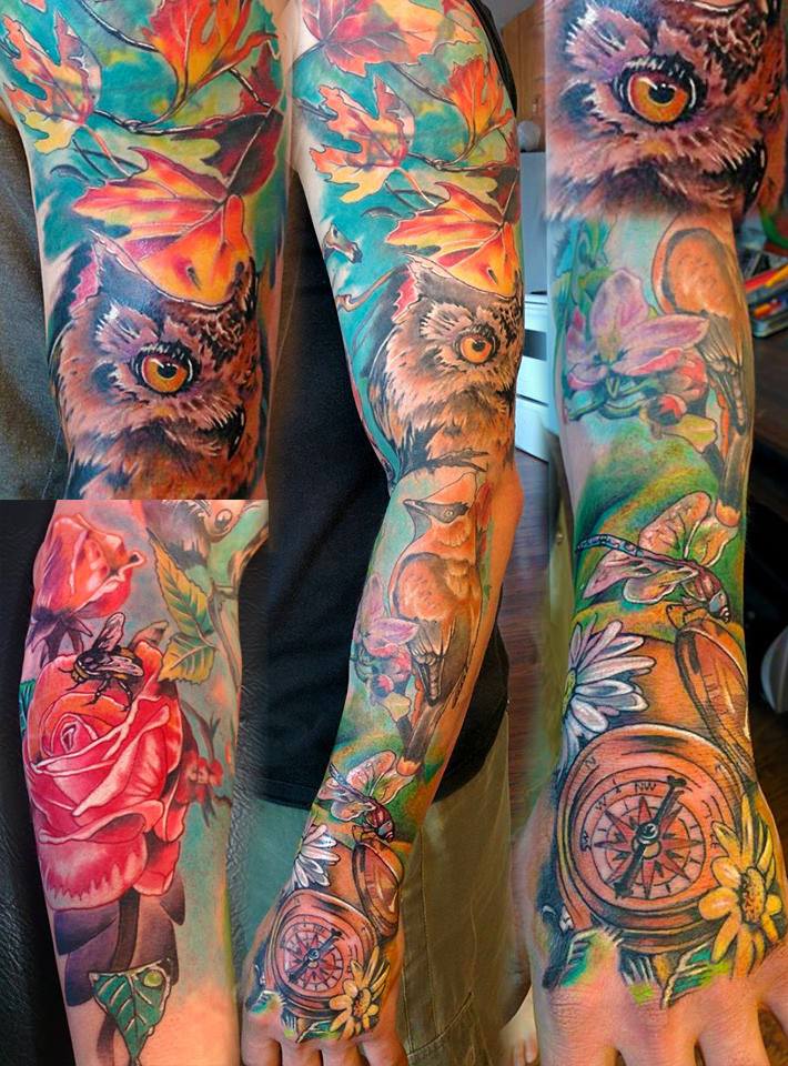 Colorful Owl Tattoo Arm