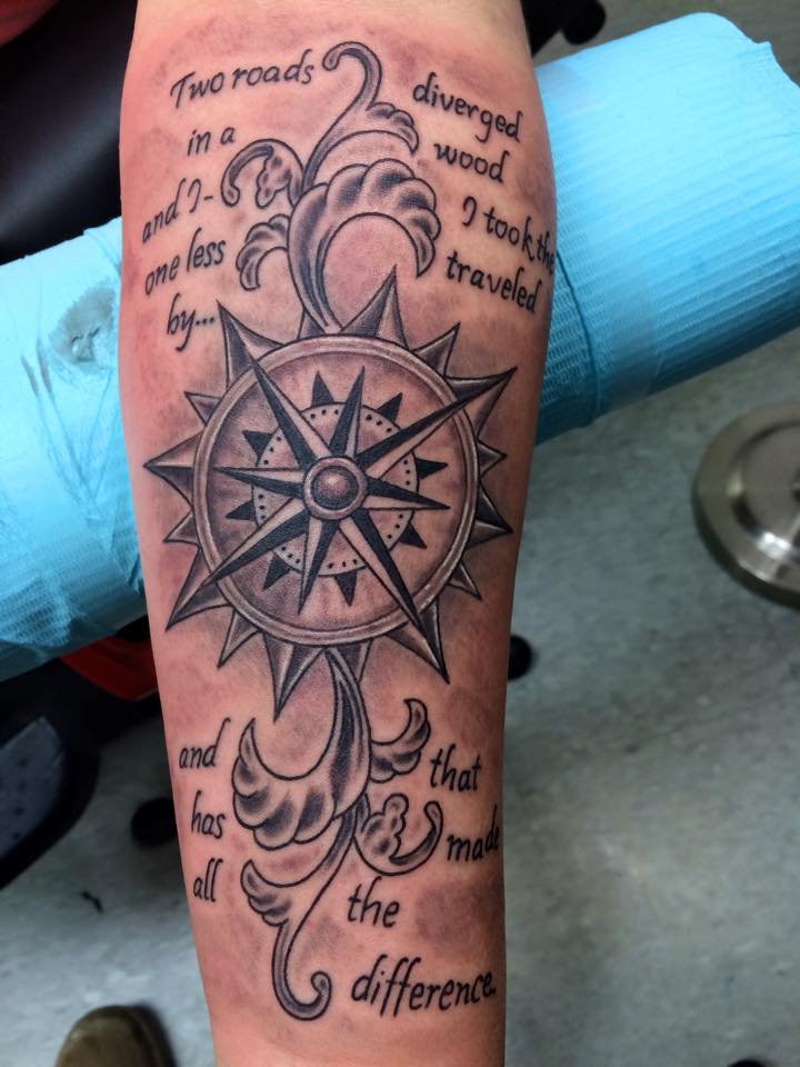 Two Roads Diverged In A Yellow Wood Tattoo